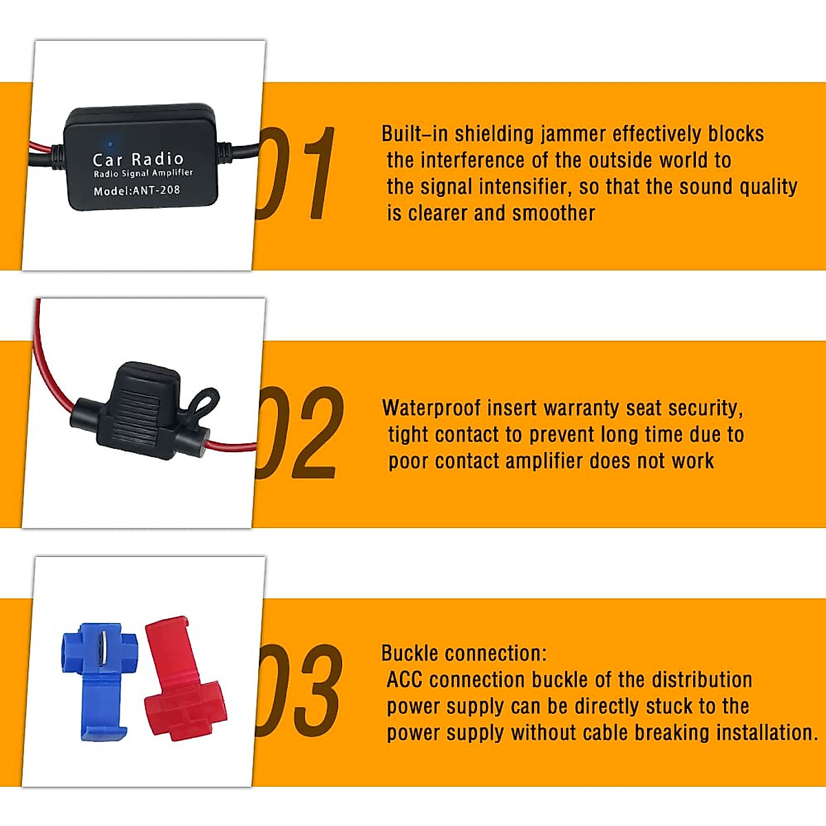 12V Car Antenna Booster 25 db - Amplify Signal & Reduce Noise AM FM Radio Antenna Amplifier for Car Stereo,Audio,Radio,Media,Head Unit Receiver