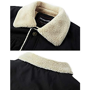 HOW'ON Men's Casual Sherpa Fleece Lined Jacket Warm Coat With Fur Collar Black L