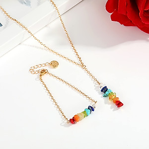 AURA 7 Chakra Bracelet and 7 Chakra Necklace Set - Adjustable Crystals and Healing Stones Bracelets and Necklaces - Natural Spiritual Jewelry for Women, Yoga Meditation Beads, Balancing Energy, Gifts