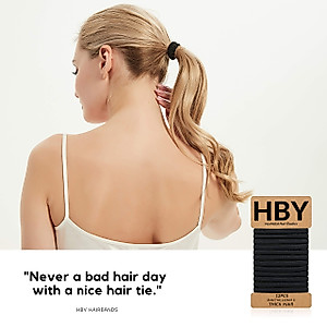 HBY Women's Hair Ties for Thick or Curly Hair. No Slip Seamless Ponytail Holders Sports Thick Hair Ties, Black, 8MM, 12 Pcs