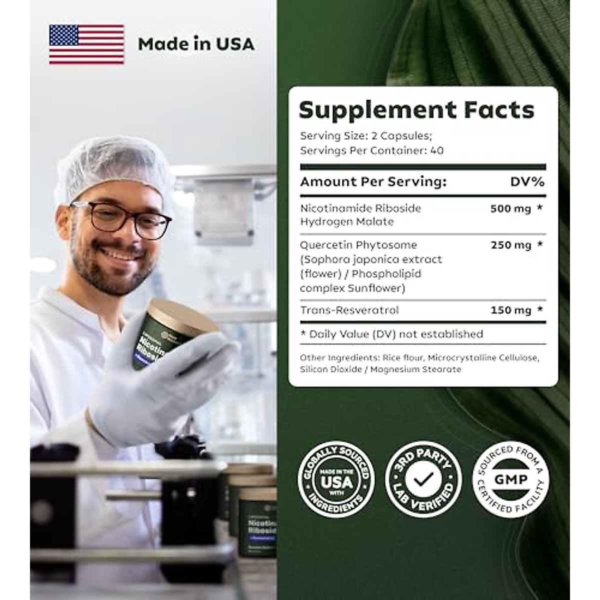 Reus Research NMN Supplement Alternative - Liposomal Nicotinamide Riboside w/Resveratrol & Quercetin by Reus Research - High Purity NAD Supplement for Anti-Aging, Energy, Focus - 80 Capsules