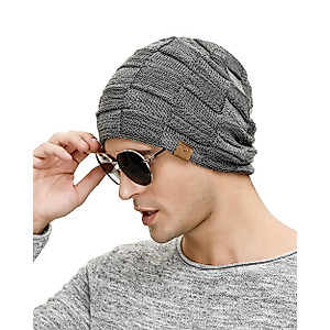 Vgogfly Slouchy Beanie for Men Winter Hats for Guys Cool Beanies Mens Lined Knit Warm Thick Skully Stocking Binie Hat Dark Grey