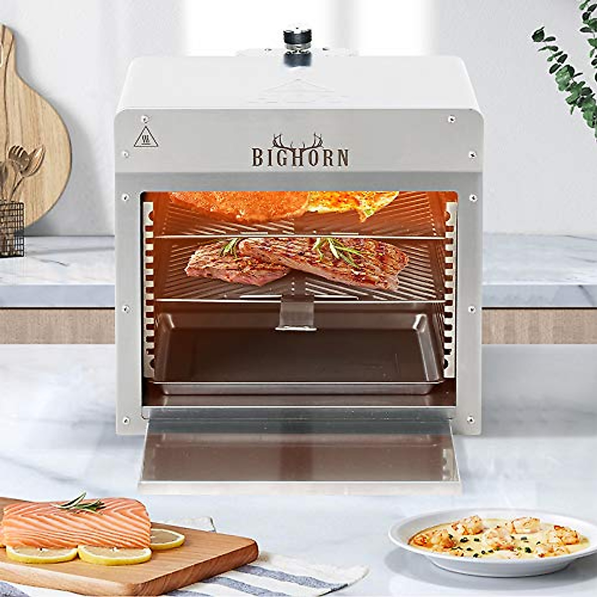 BIG HORN OUTDOORS Portable Infrared Broiler Propane Gas Grill, 1500 Degree Stainless Steel Tabletop Quick Cooking Steak Grill for Meat, Seafood, Veggies