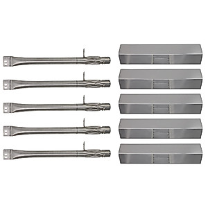 5-Pack BBQ Gas Grill Tube Burner & Heat Shield Plate Tent Replacement Parts for Brinkmann 810-4535-S - Compatible Barbeque Stainless Steel Pipe Burners & Flame Tamer, Guard, Deflector, Flavorizer Bar