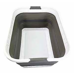 SAMMART 42L (11 gallons) Collapsible Plastic Laundry Hamper/Basket - Foldable Storage Container/Organizer - Portable Laundry Basket - Easy Storage Space Saving (White/Alloy Grey)