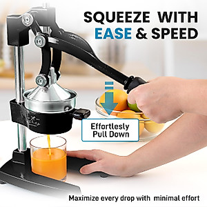 Zulay Professional Citrus Juicer - Manual Citrus Press and Orange Squeezer - Metal Lemon Squeezer - Premium Quality Heavy Duty Manual Orange Juicer and Lime Squeezer Press Stand, Black