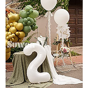 SUWEN 40 Inch White Large 2 Balloon Number Big Foil Helium Number Balloons 0-9 Giant Jumbo Happy 2nd Birthday Party Decorations for Boy or Girl Huge Mylar Anniversary Party Supplies