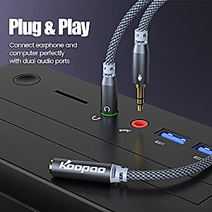 KOOPAO 3.5mm Splitter Headphone Mic Cable, Headset 3.5mm Female to 2 Dual Male Microphone Auido Stereo Jack Earphones Port to Gaming Speaker PC Adapter