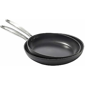 OXO Softworks Frying Pan Skillet 10.5" and 12" Set, 3-Layered German Engineered Nonstick Coating, Induction Stovetop Safe, Dishwasher Safe, Oven Safe, Black