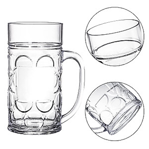 Mezchi 6 Pack Plastic Beer Mugs, 20 oz./600ml Beer Steins with Handles, Resuable Beer Drinking Cups, Clear Large Beer Mugs for Bar, Beverages, Alcohol, Freezable, BPA Free