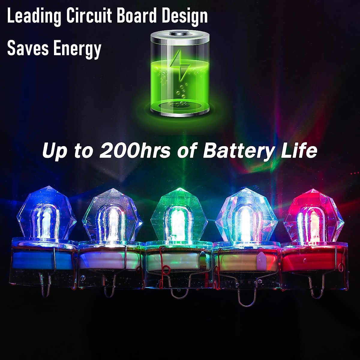 Dr.Fish 5 Pack LED Deep Drop Fishing Lights Diamond Lights Water Activate LED Lighted Lures Deep Drop Rig Fishing Flashers Hablibut Tuna Swordfish Green