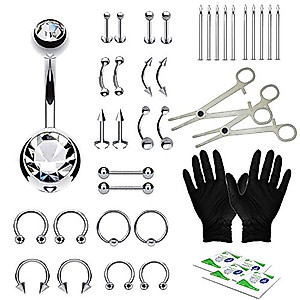BodyJ4You 36PC PRO Piercing Kit Surgical Steel 14G 16G Belly Ring Tongue Nipple Nose Jewelry