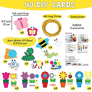 Ayfjovs 40 Pack Flowers Bug Craft Kits for Kids, Spring Summer Crafts for Kids, Flower Butterfly Craft Insect Craft for Early Education Classroom Spring Bulletin Board Decoration, Mother's Day Crafts