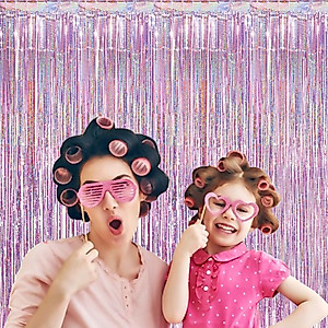 Pink Curtains for Pink Party Decorations, 3 Pack 3.3ft x 8.3ft Pink Streamers for Birthday Girl Princess Bachelorette Euphoria Theme Party Decorations, Pink Backdrop Photo Booth Props Party Supplies