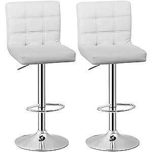 SUPER DEAL Set of 2 Bar Stools for Kitchen, Modern PU Leather Swivel Adjustable Counter Height Swivel Stool with Square Back (2, White)