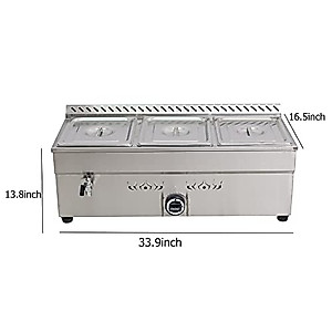 HayWHNKN 3-Pan LP Gas Food Warmer Propane Steam Table Stainless Steel Bain Marie Buffet for Parties (with Gas Regulator Valve) 1/2 * 4”