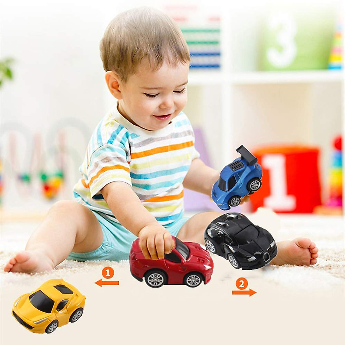 WISHTIME Pull Back Car Toy Set - 9 pcs Assorted Mini Die Cast Vehicle Friction Powered City Car Playset for Toddlers Kids Boys