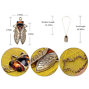 Alilang Big Antique Golden Tone Orange Amber Vintage Insect Cicada Beetle Bug Chain Pendant Necklace