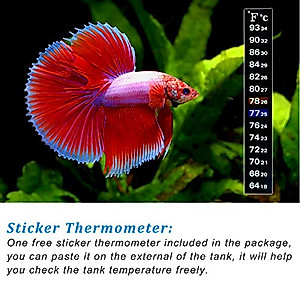 PULACO 25W Small Aquarium Betta Heater with Free Thermometer Strip, Under 6 Gallon Fish Tanks (Preset Temperature 78℉)