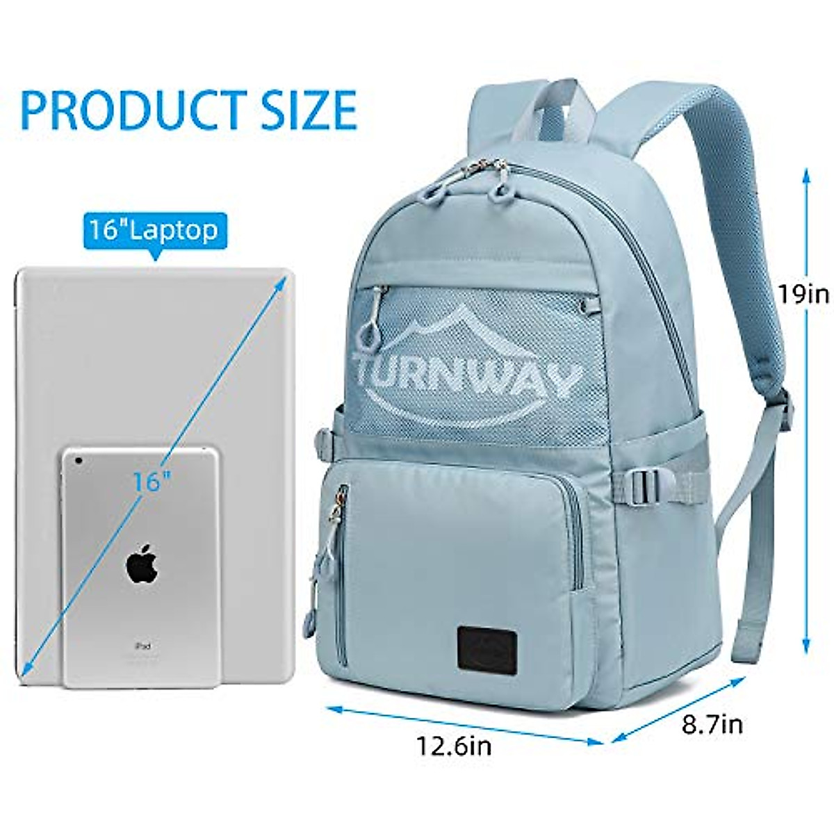 TurnWay Waterproof Lightweight 16” Laptop Backpack/Daypack for Travel, College, Sport, Men and Women