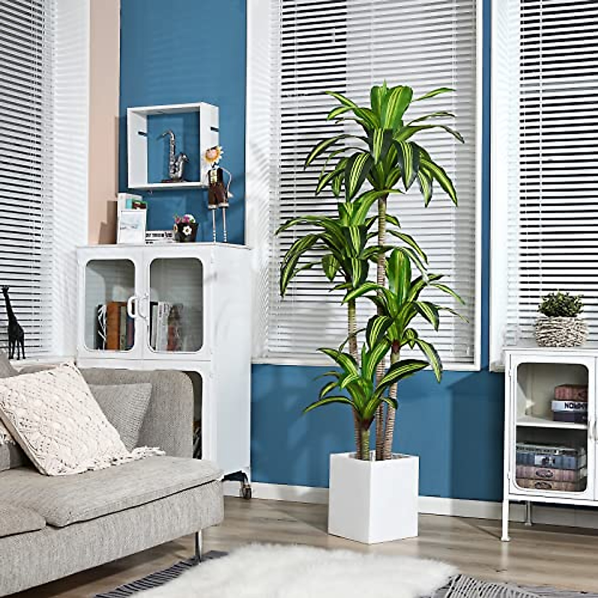 Ferrgoal Artificial Plants, 6 Ft Dracaena Tree Faux Plants Indoor Outdoor Decor Fake Tree with Woven Seagrass Basket Plants for Home Decor Office Living Room Porch Patio Perfect Housewarming Gift