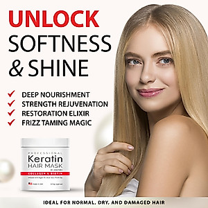 Professional Keratin Hair Mask - Made in USA - Nourishment Treatment for Hair Repair & Beauty - Biotin Collagen Coconut Oil & Pro-Vitamin B5 Protein Mask - Hair Vitamin Complex