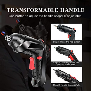 Electric Screwdriver 47pcs Cordless Screwdriver 3.5N.m Power Screwdriver, 3.6V Cordless Drill Screwdriver Rechargeable with Led Light, Deformation Handle (Large)