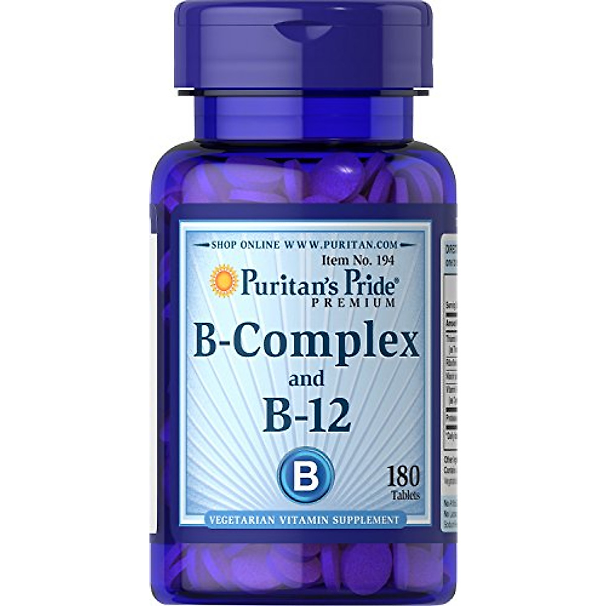 Puritans Pride Vitamin B-Complex and Vitamin B-12, 180 Count