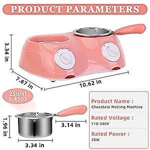 Outamateur Chocolate Melting Pot Electric Chocolate Fondue Mini Fondue Candy Maker with Double Melting Pot for Milk Chocolate,Cheese,Butter,Candy (Pink)