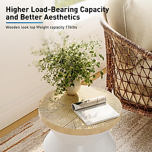 SUNBURY White Outdoor Side Table, 14" Concrete Side Table Accent Table, Round Marble Side Table Drum Table, Garden Stool Plant Stand End Table for Patio, Deck, Poolside