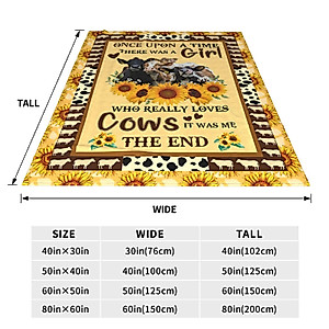 Cow Blanket Sunflower Blanket for Girls Boys Farmhouse Cows Flannel Fleece Cow Animal Stuff Blanket Super Soft Cozy Plush Fuzzy Blankets for Couch Sofa Bed Gifts for for Women Men Kids Adults 50"x40"