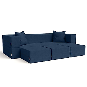 Jaxx Zipline Convertible Sleeper Sofa & Three Ottomans/California King-Size Bed, Textured Microvelvet - Indigo