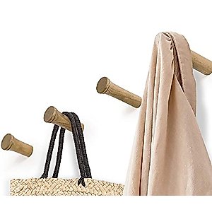INMAN Wall Hooks, Wall Mounted Coat Hooks - 2.36'' Length Natural Wood Pegs, Entryway Wall Hangers Hooks for Hanging Coats, Hats, Bags and Towels, Pack of 4, Oak