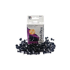 Charles Leonard Push Pins, Black, 100-Pack (200-BK)