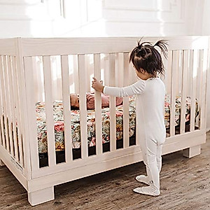 Fitted Crib Sheet - Garden Floral Pattern Design, Woven 100% Cotton (Sea Foam, Regular (28x52x9) in)