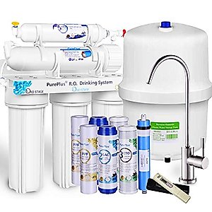 PUREPLUS 5-Stage Reverse Osmosis Filtration System, with 80GPD Stable Flow, NSF Certified RO Drinking Water Purification, with Nickel Faucet and Tank, Plus Under Sink Replacement Home Filters