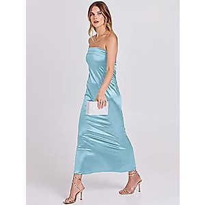 ANRABESS Women's Summer 2023 Satin Cocktail Party Maxi Dress Sexy Cutout Strapless Bodycon Corset Elegant Evening Gown Wedding Guest Fall Trending Club Maxi Dresses 941danlan-S Light Blue