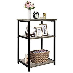 NO MORE TAG 3 Tier End Tables, 3 Shelf Wooden Storage Shelf Small Bedside Table for Office, Premium Wood Coffee Table for Living Room, Kitchen, Home Office, Balcony (Gray，1pcs)