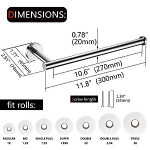 Brushed Nickel Paper Towel Holder,Under Kitchen Cabinet Towel Paper Rack,Wall Mounted Round SUS304 Stainless Steel Dispenser for Bathroom Kitchen Tissue Towel Roll,11 inch