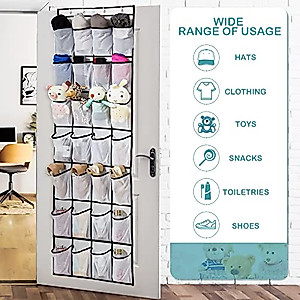 Shappy 4 Pack Over The Door Shoe Organizer 28 Large Mesh Pockets Shoe Rack Over Door Hanging Shoe Rack Organizer Holder Door Shoe Rack Hanging for Closet with 16 Metal Hooks for Men Women Kids, White