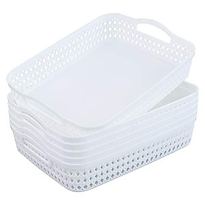 Saedy White A4 Paper Storage Baskets, Plastic Organizer Basket Tray, Set of 6