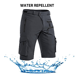 Hiauspor Men's Mountain Bike Shorts Stretch Hiking Cargo Shorts Quick Dry with Zipper Pocket for Cycling Casual Tactical （Dark Grey M）