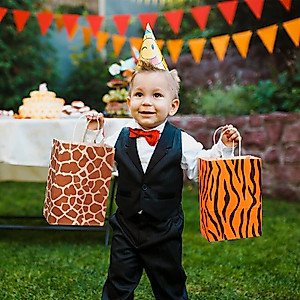 24 Pieces Jungle Safari Animal Print Treat Bags with Handles, Leopard Zebra Giraffe Tiger Stripe Cow Print Goodie Bags Safari Party Favor Present Bags for Safari Themed Birthday Party Supplies