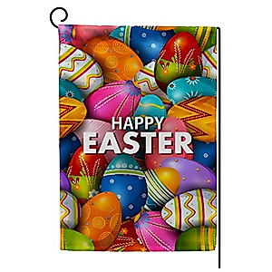 My Little Nest Seasonal Garden Flag Happy Easter Colorful Egg Vertical Garden Flags Double Sided for Home Farmhouse Yard Holiday Flag Outdoor Decoration Banner 12"x18"
