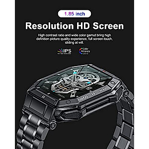 LIGE Military Smart Watch for Men Bluetooth Call(Answer/Make Call), 1.85'' HD Tactical Smartwatch with Heart Rate/Sleep/SpO2 Monitor, IP67 Waterproof Fitness Tracker for Android iOS Stainless Steel