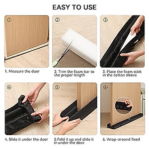 ASWEI Under Door Draft Stopper, 34.5x2'' Door Stoppers for Bottom of Door, Two Side Adjustable Foam Under Door Noise Stopper Block Cold Air and Noise, Door Sweep Easy Install, Not Damage Door (Black)