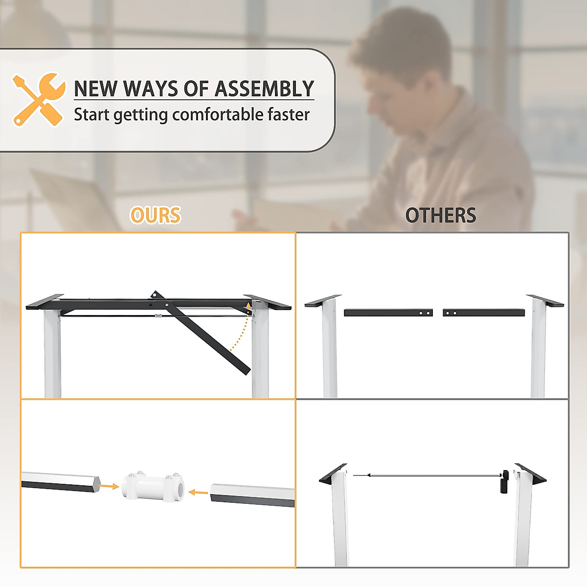 JUMMICO Standing Desk Electric Adjustable Desk Large 44 x 24 Sit Stand Up Desk Home Office Computer Desk Memory Preset with T-Shaped Metal Bracket and Holes for Routing Cables, White