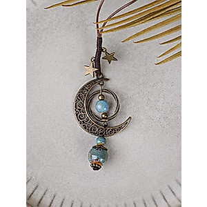 MINACHI Bohemian Hippie Moon Stars Ceramic Beads Lariat Necklace, Hippie Jewelry Gift for Women (Blue)