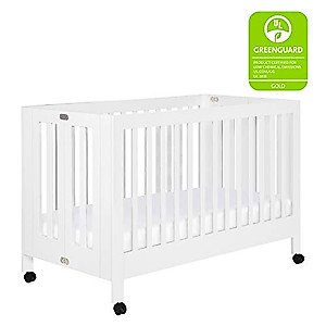 Babyletto Maki Full-Size 2-in-1 Portable Folding Crib with Toddler Bed Conversion Kit in White, Greenguard Gold Certified