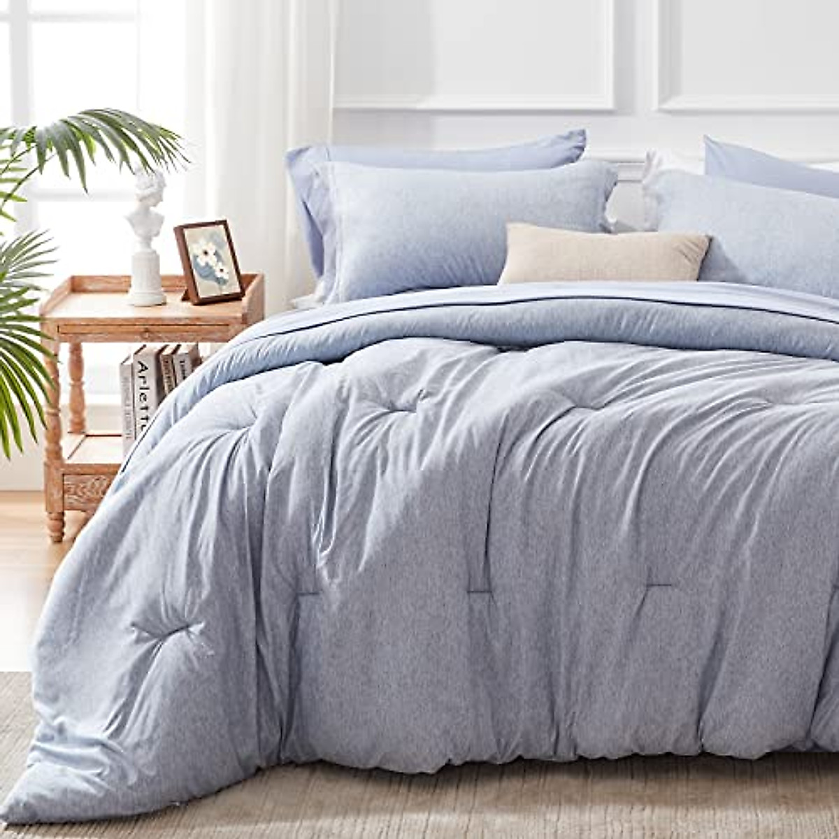UNILIBRA Bed in a Bag Twin 5 Pieces - Blue Twin Comforter Set Soft for All Seasons - Cationic Dyeing Bedding Comforter Sets with Comforter, Flat Sheet, Fitted Sheet, Pillowcases & Shams
